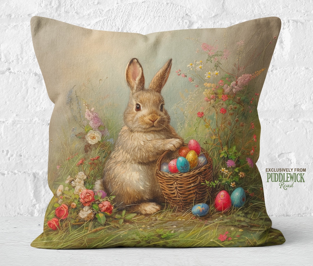 Easter Pillow - Easter Bunny's Basket Pillow, Springtime Egg Hunt Gift ...