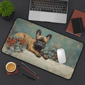 Frenchie's Cozy Corner Desk Mat, French Bulldog Lover Gift, Keyboard ...