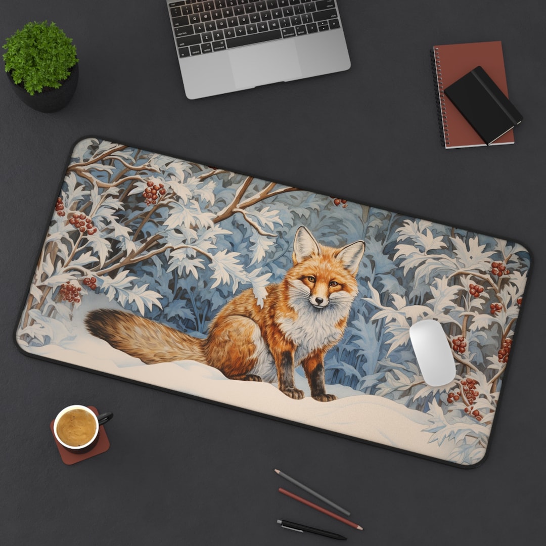 Frosted Forest Fox Desk Mat, Fox Lover Gift, Cute Mouse Pad, Desk ...