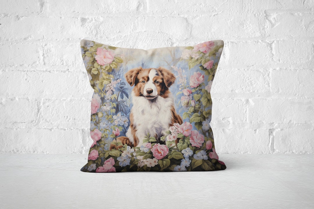 Australian Shepherd Pink Blue Green Florals Pillow, Aussie Gift ...