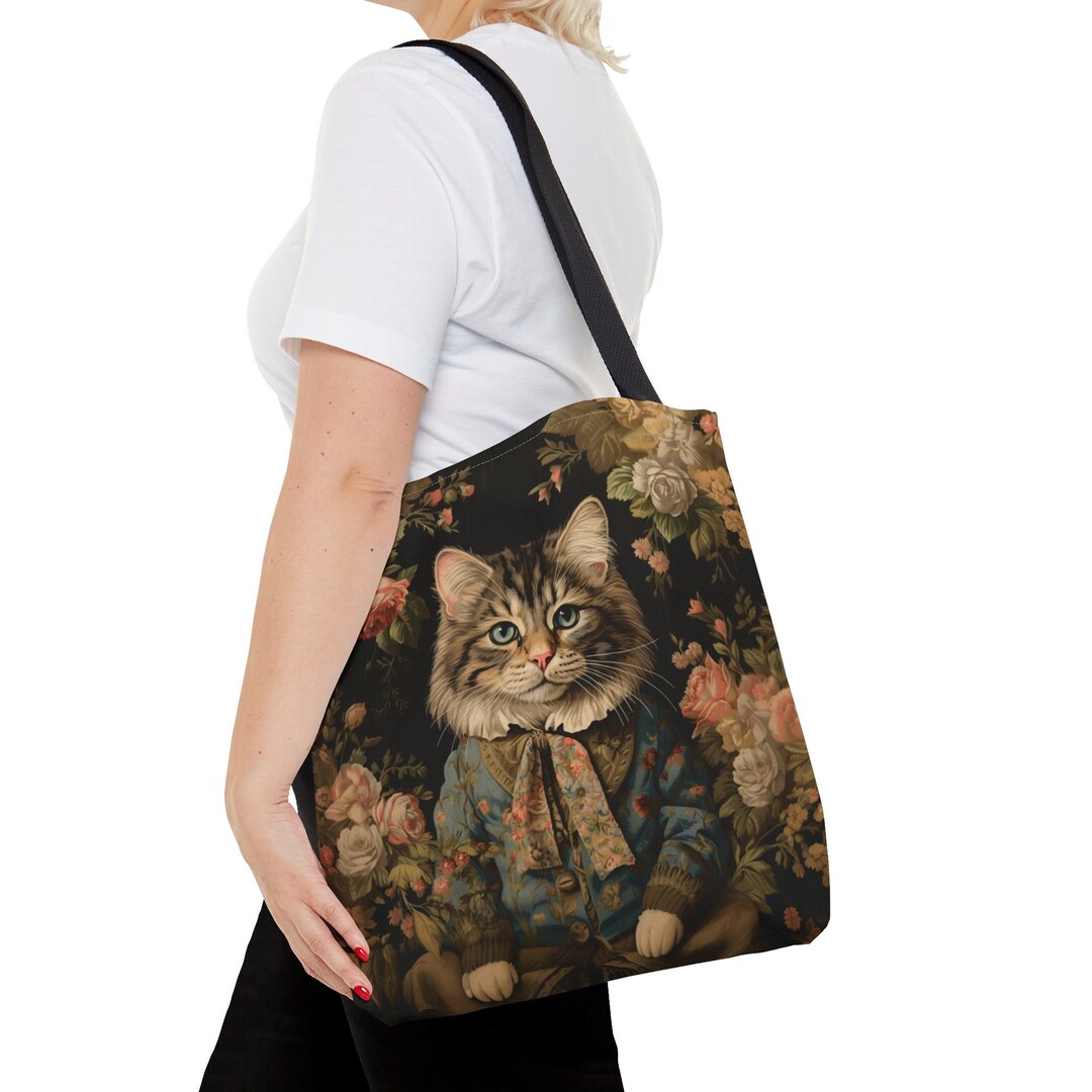 Majestic Cat Tote Bag Vintage Floral Aristocratic Kitty Art - Etsy