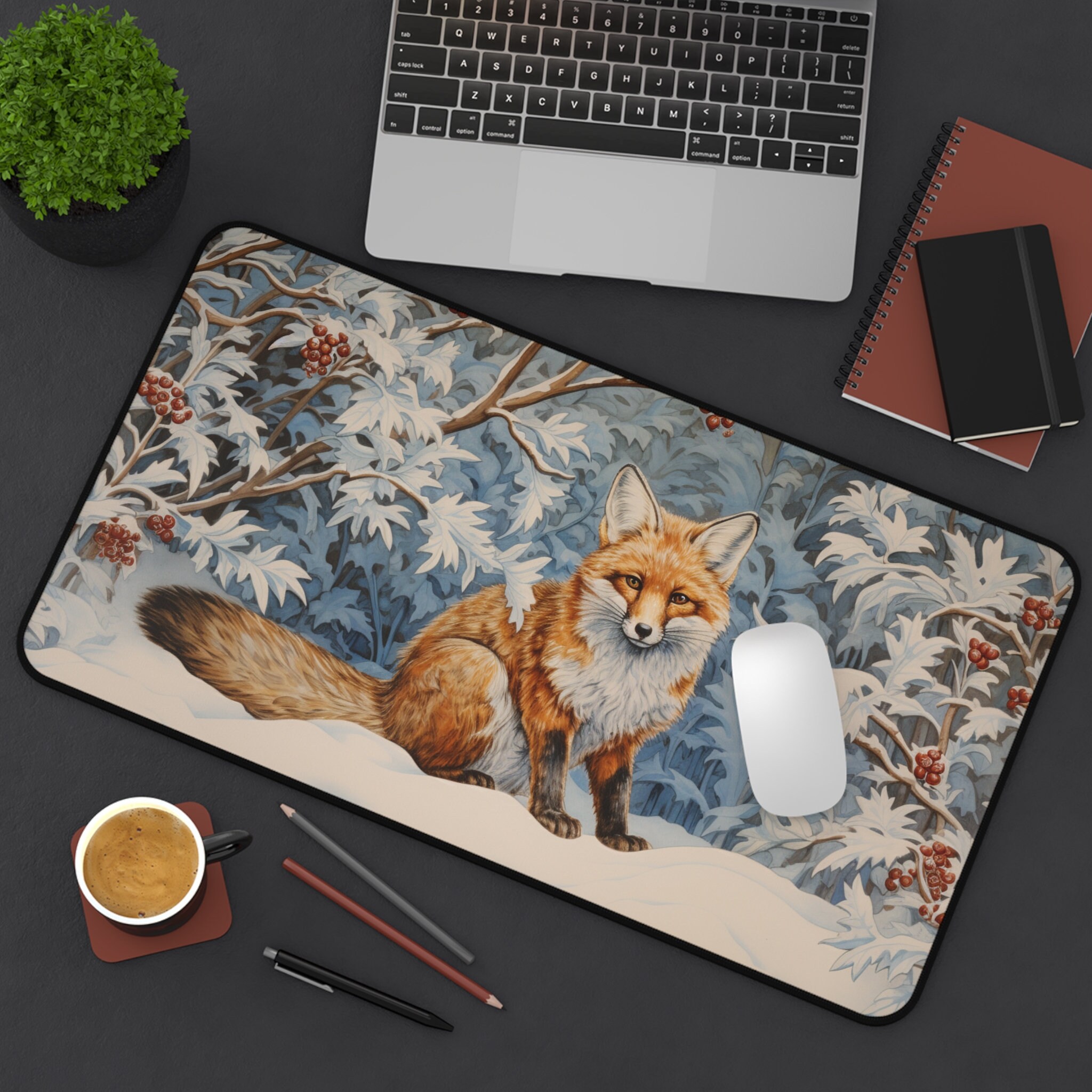Frosted Forest Fox Desk Mat Fox Lover Gift Cute Mouse Pad - Etsy