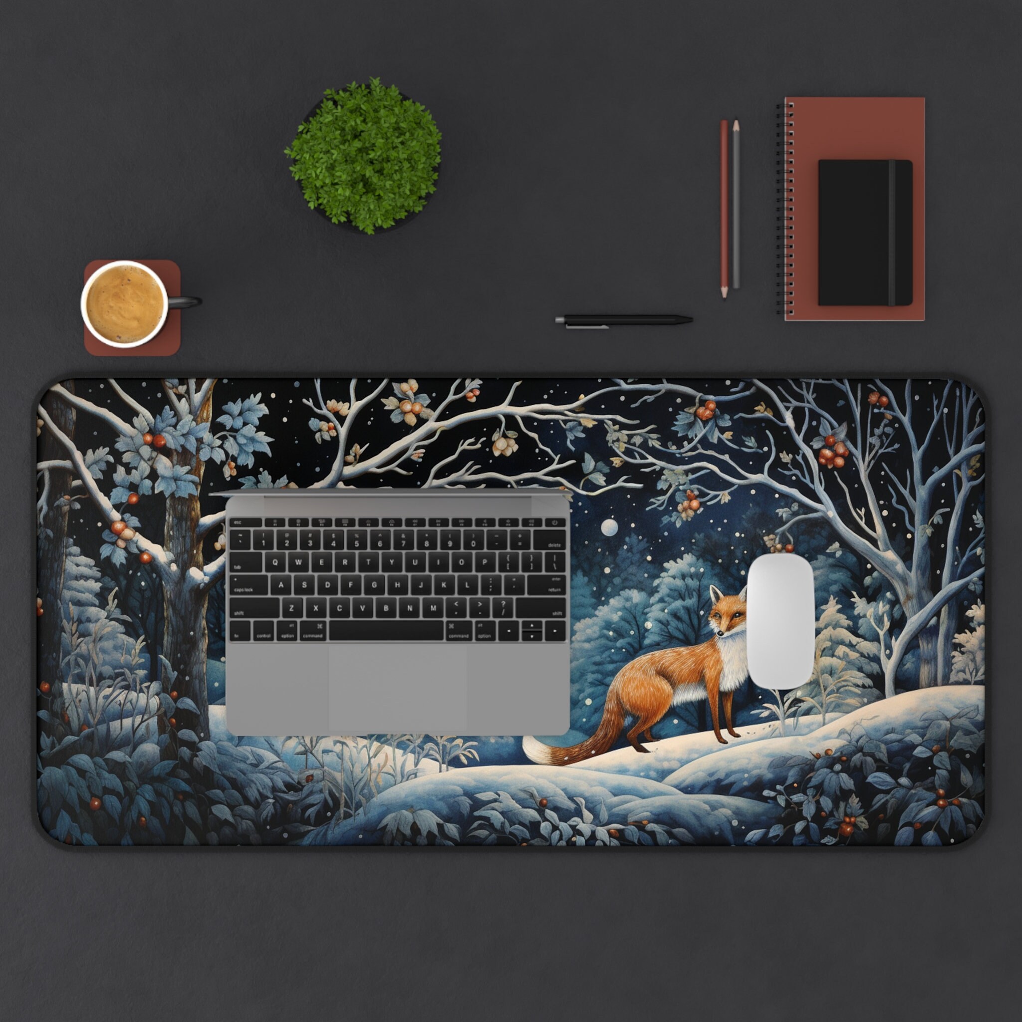 Whimsical Winter Fox Desk Mat Laptop Mat With Nature Scene - Etsy