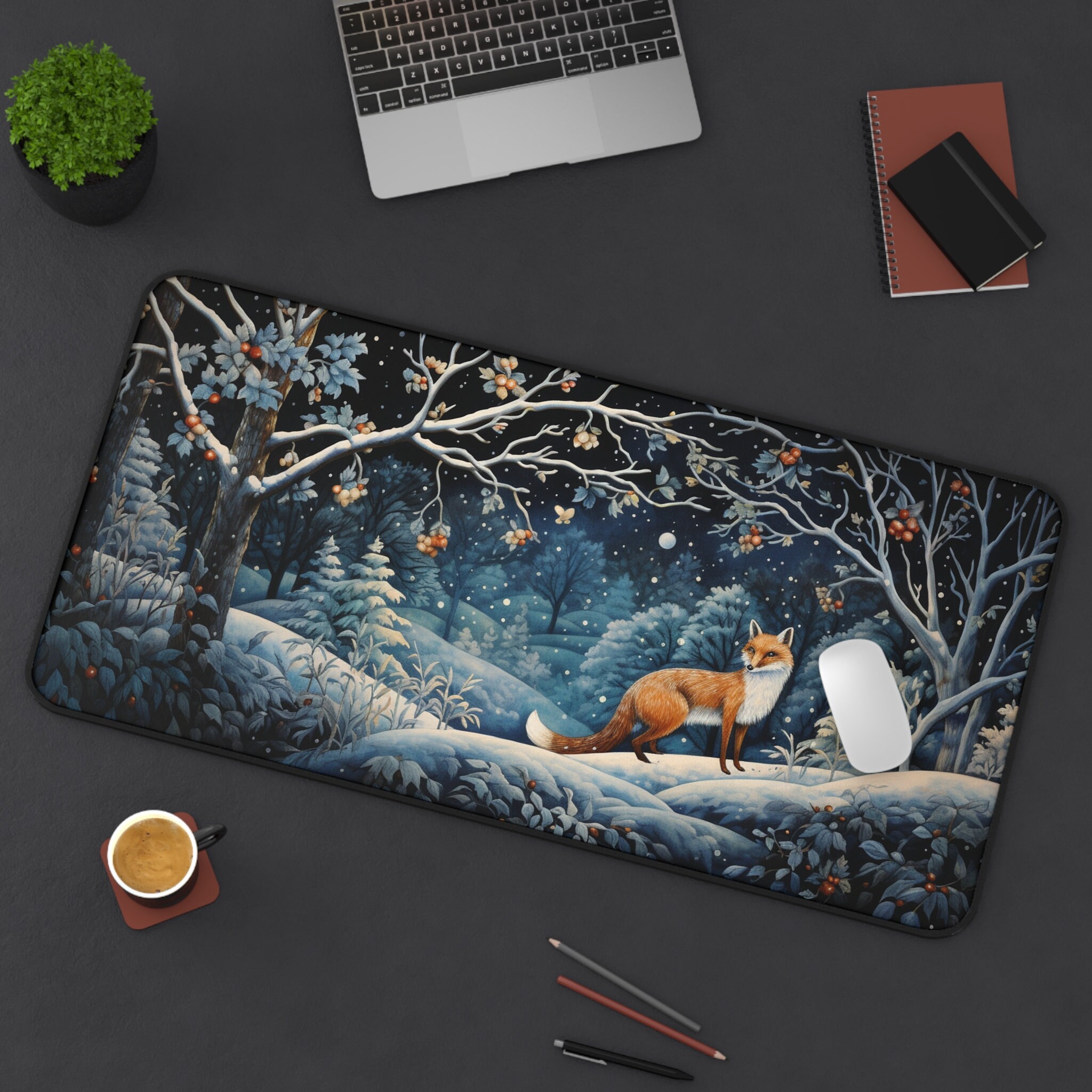 Whimsical Winter Fox Desk Mat Laptop Mat With Nature Scene - Etsy