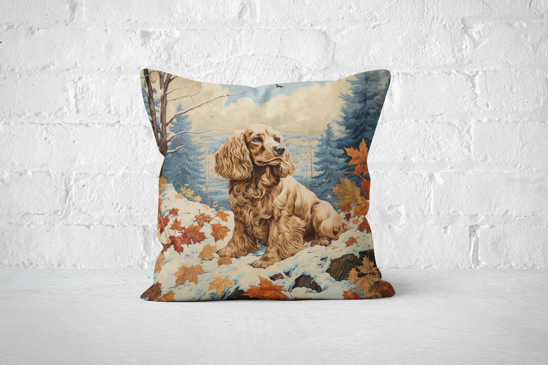 Cocker Spaniel Thanksgiving Pillow Vintage Rustic Blue Tan Forest ...
