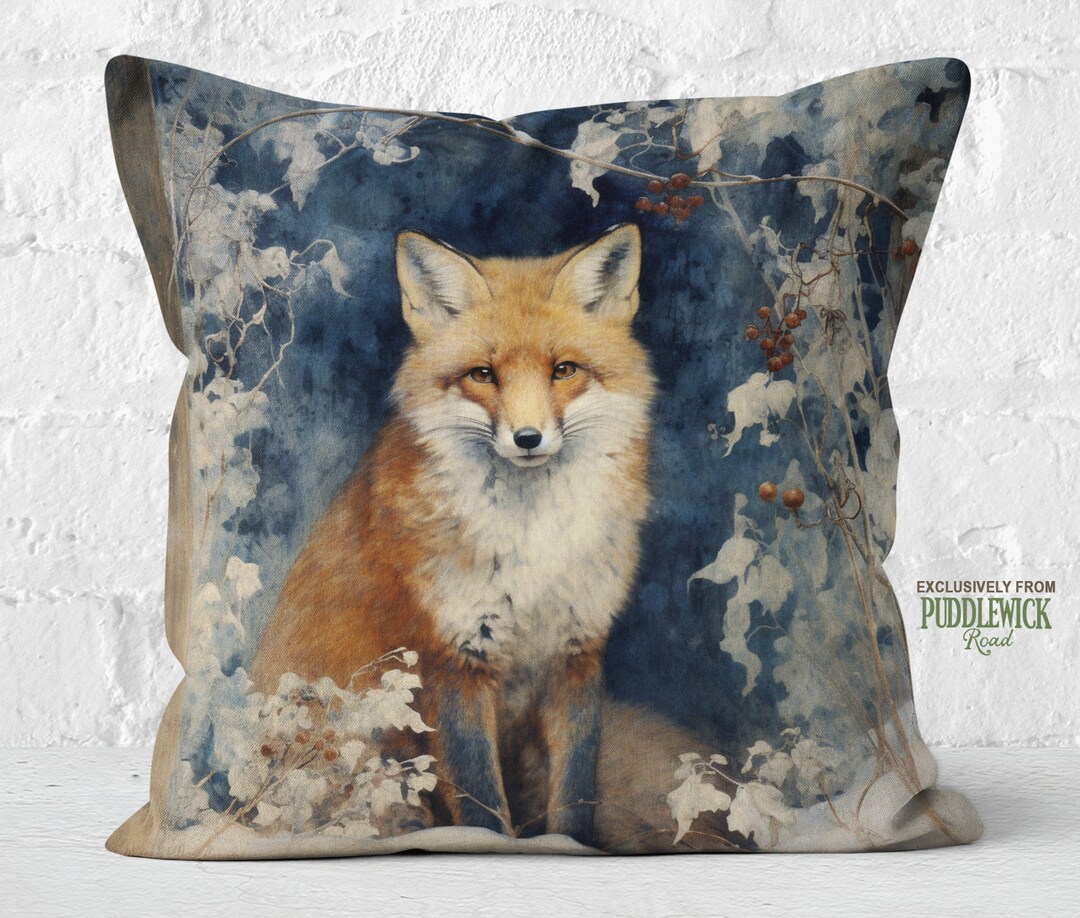 Mystical Fox Gaze Pillow, Enigmatic Fox in Wintry Forest Cushion, Deep ...