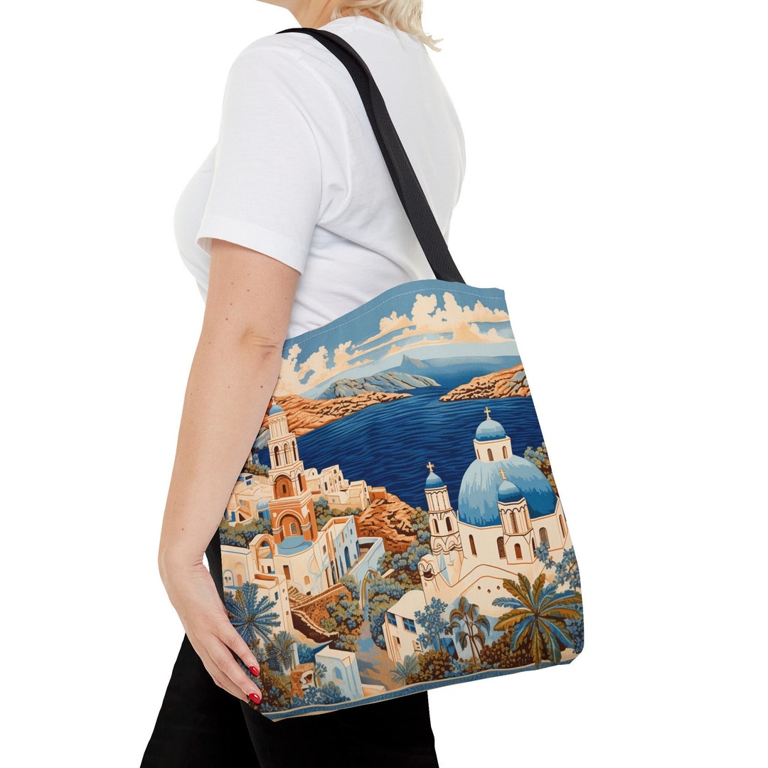 Santorini Views Stylish Tote Bag, Iconic Blue Domes Market Grocer ...