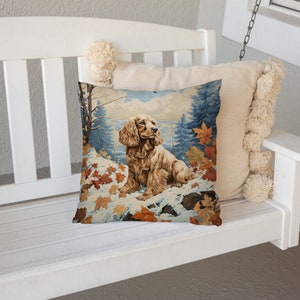 Cocker Spaniel Thanksgiving Pillow Vintage Rustic Blue Tan Forest ...