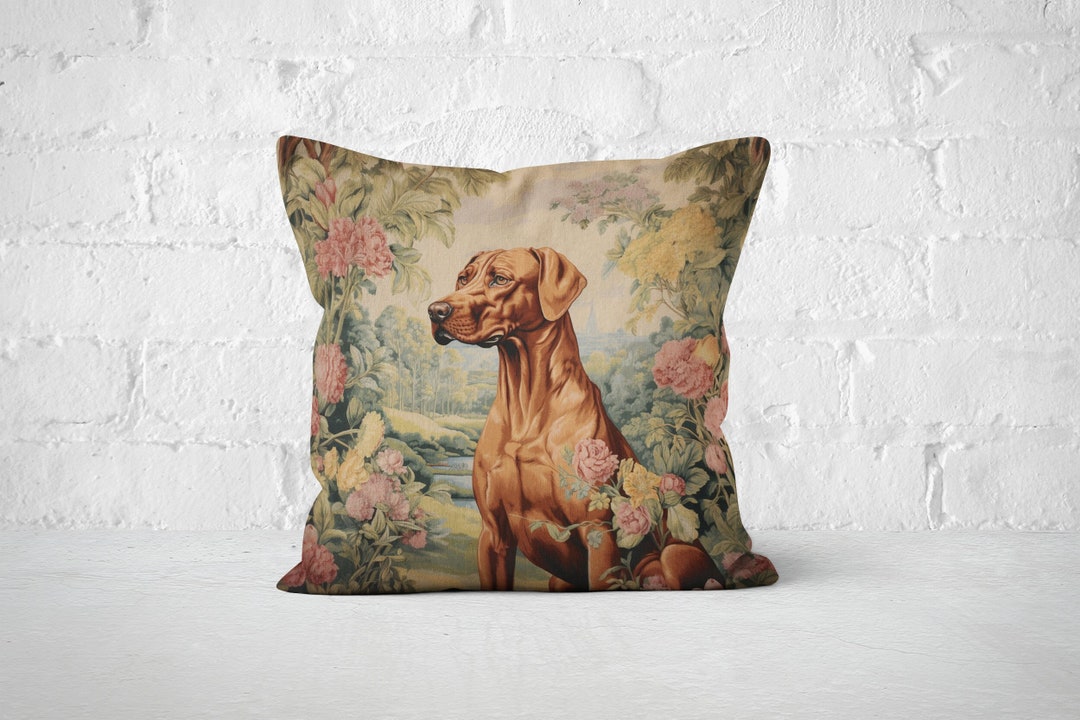 Rhodesian Ridgeback Floral Pillow | Vintage Shabby Chic Bohemian Cream ...