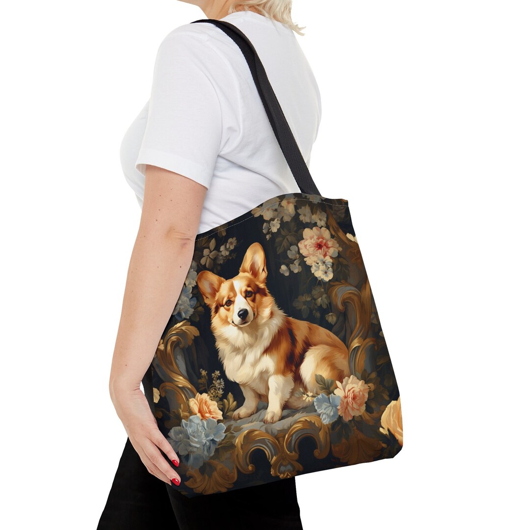 Farmhouse Corgi Tote Bag, Elegant Floral Corgi Lover's Bag, Rustic ...