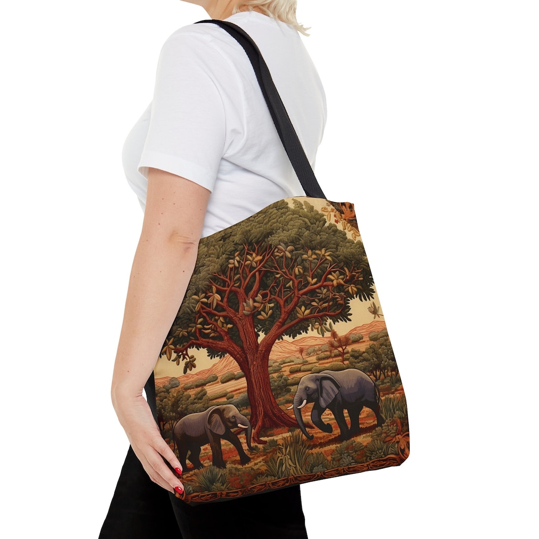 African Safari Elephants Tote Bag, Wildlife Canvas Bag, Majestic Tree ...