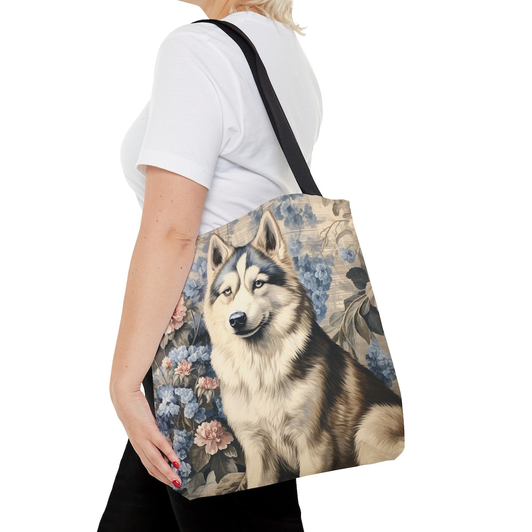 Siberian Husky Floral Tote Bag: Eco-friendly Canvas Market Bag - Etsy