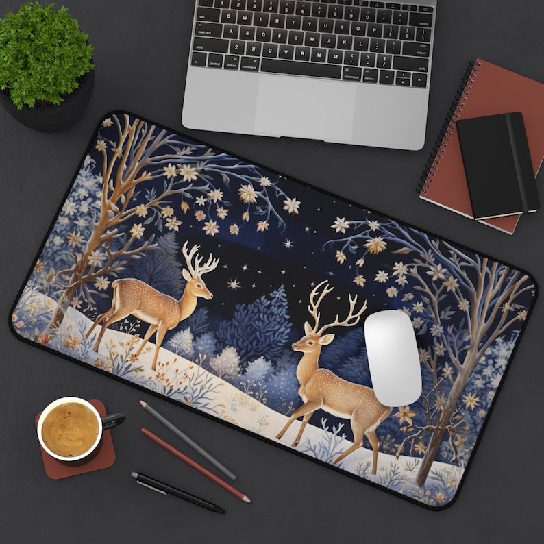 Enchanted Winter Stag Desk Mat Deer Lover Gift Elegant Desk - Etsy