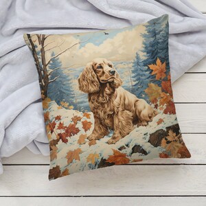 Cocker Spaniel Thanksgiving Pillow Vintage Rustic Blue Tan Forest ...