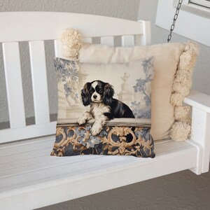 Tricolor Cavalier King Charles Spaniel Pillow, Blue Floral Accents ...