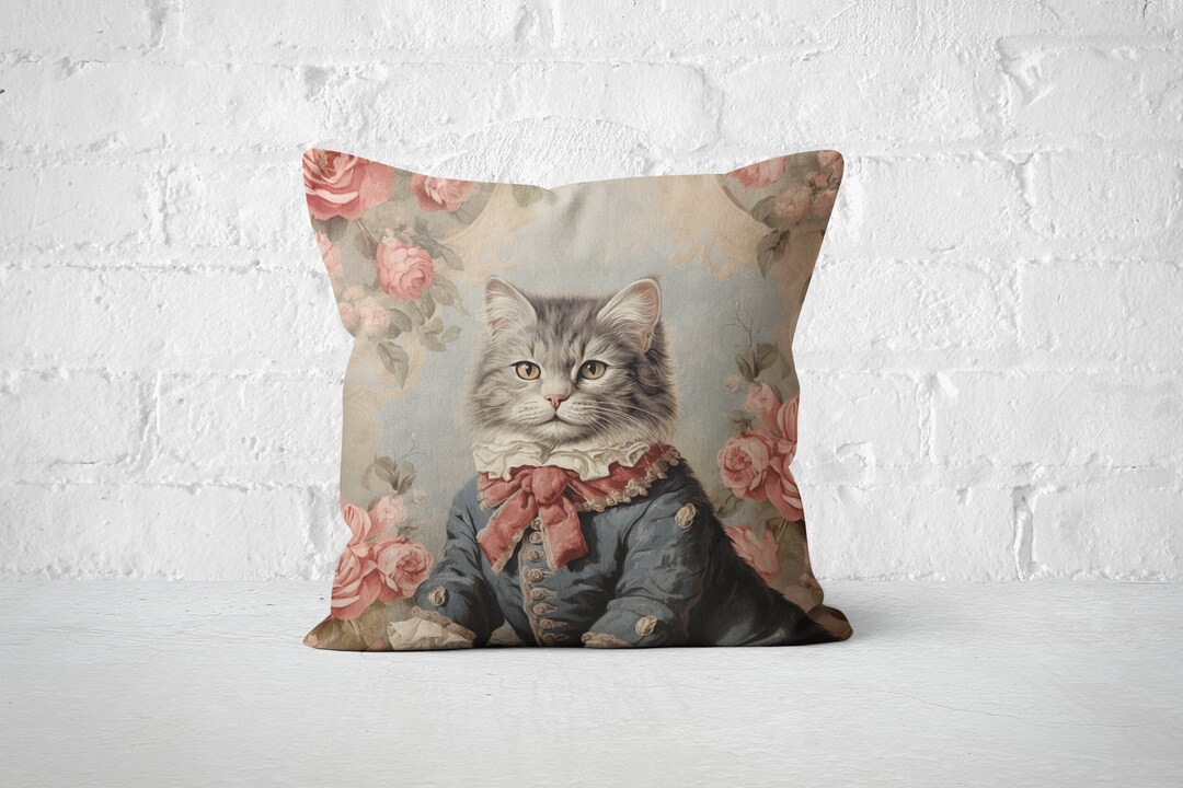 Victorian Cat Pillow: Blue Suit, French Toile Floral Design - Etsy
