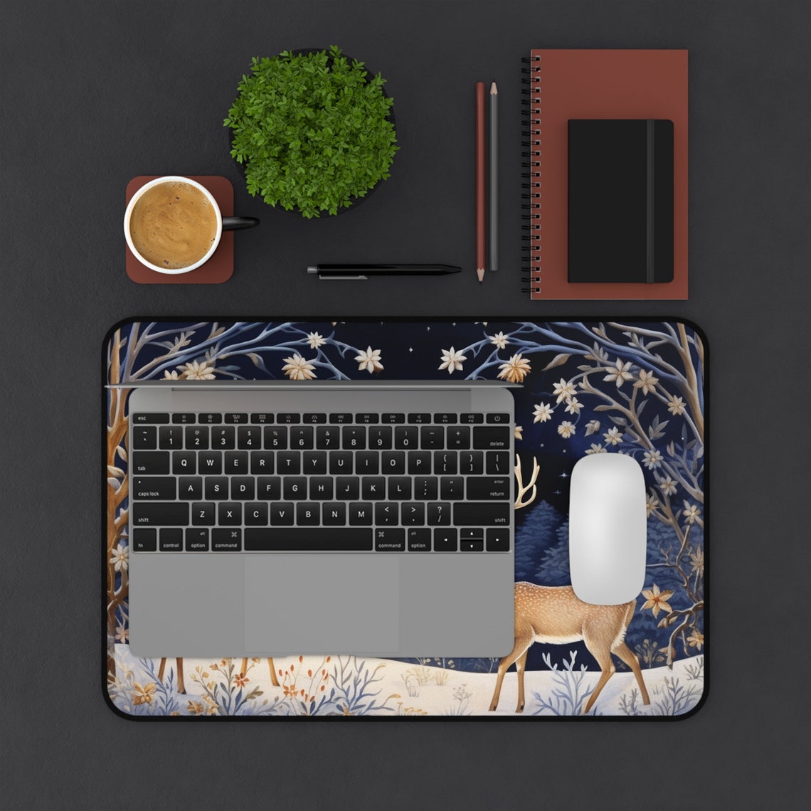 Enchanted Winter Stag Desk Mat Deer Lover Gift Elegant Desk - Etsy