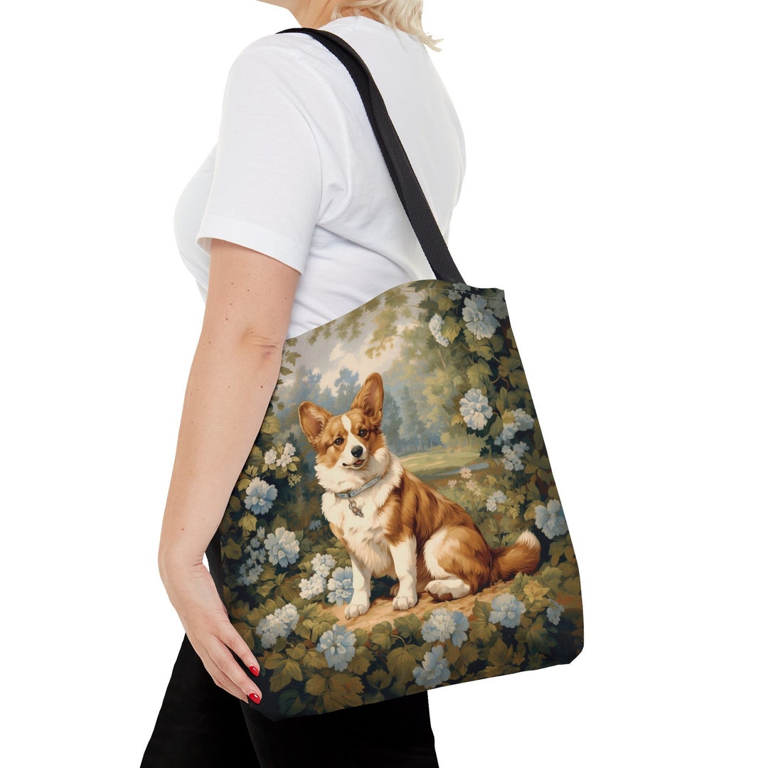 Garden Retreat Cardigan Welsh Corgi Tote Bag, Lush Floral Scene ...