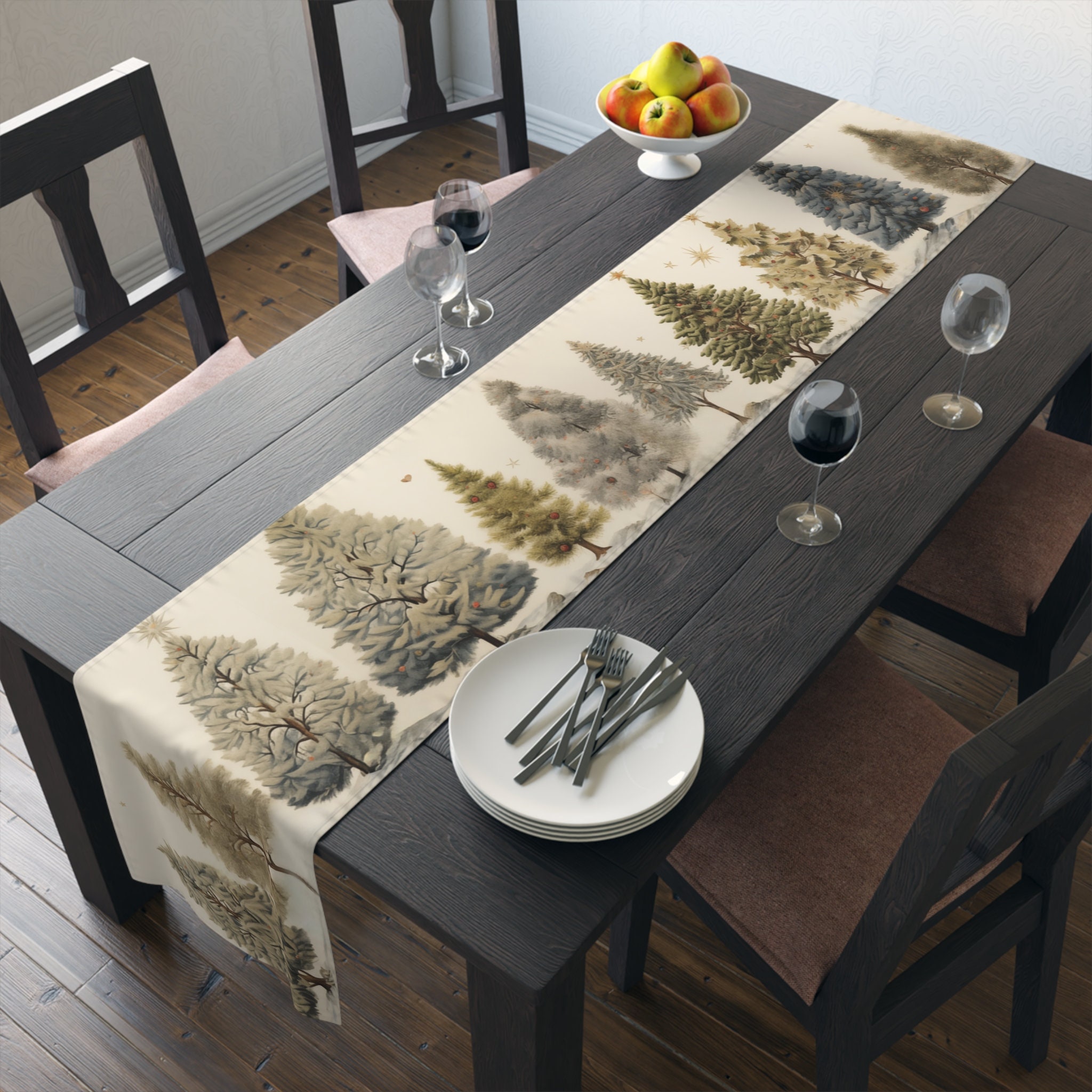 Rustic Pine Tree Table Runner Christmas Winter Forest Table - Etsy