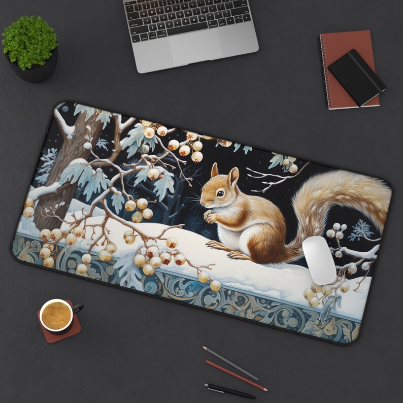 Winterberry Squirrel Desk Mat Cute Computer Desk Pad - Etsy