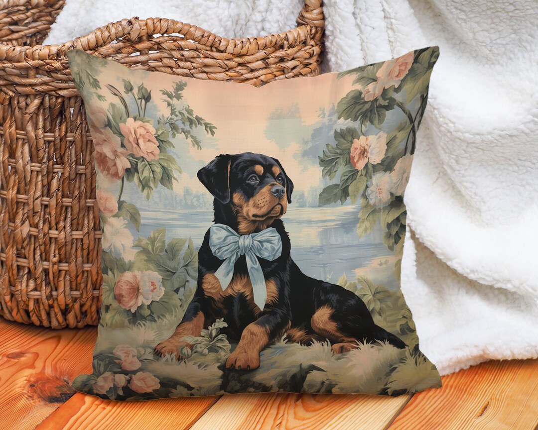 Rottweiler Pillow Floral Pink Green Blue Harmony, Nature-inspired ...