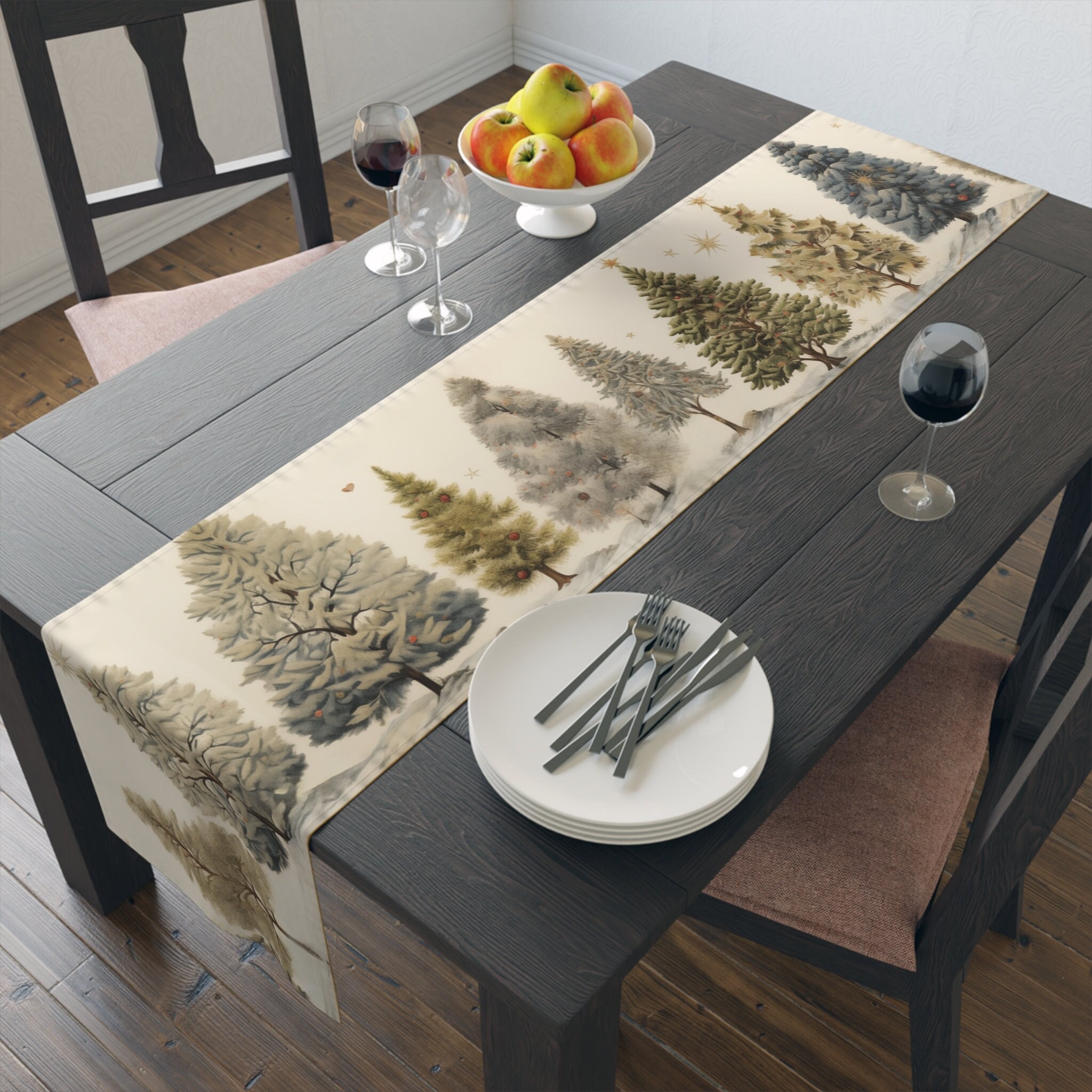 Rustic Pine Tree Table Runner Christmas Winter Forest Table - Etsy