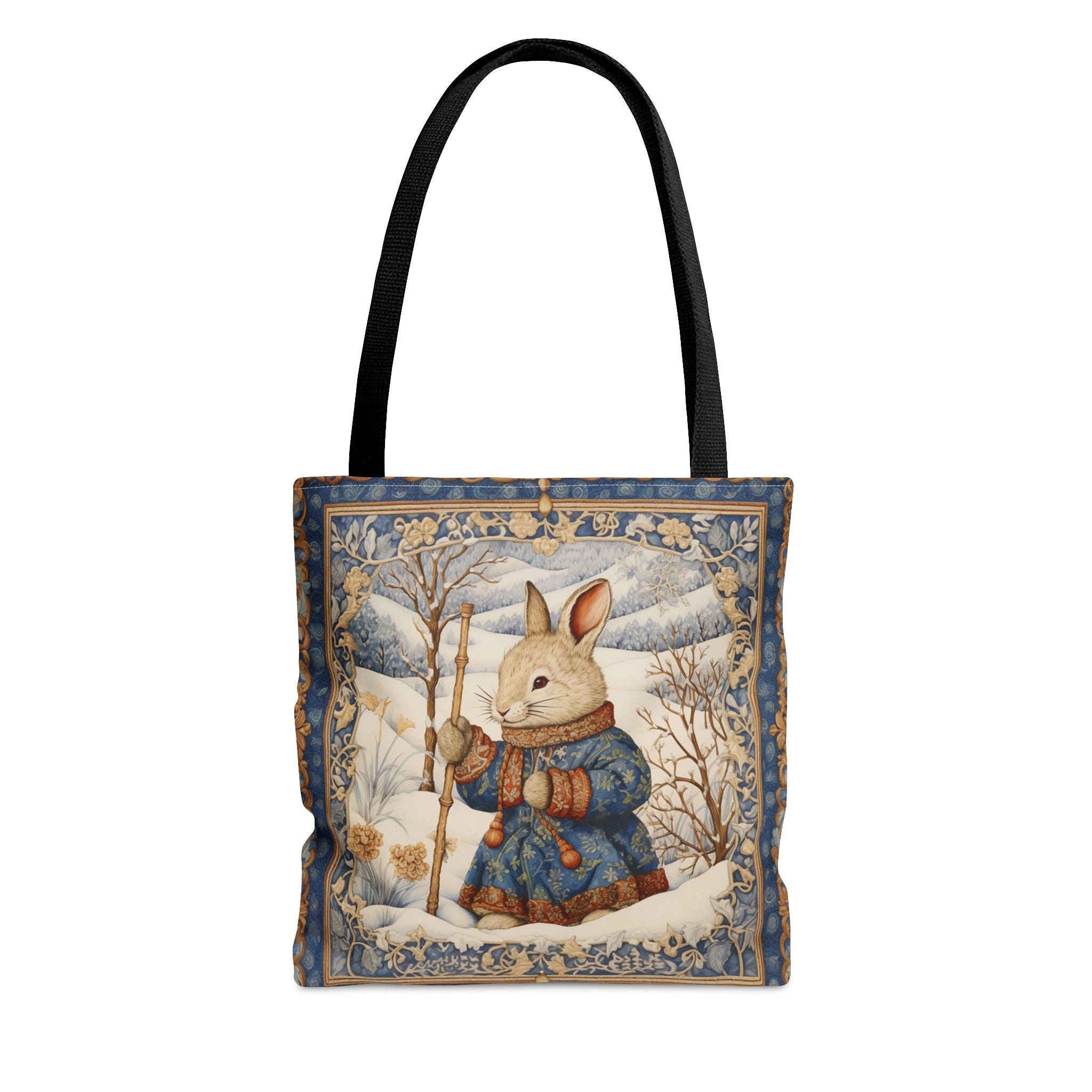 Winter Festive Bunny Tote Bag, Christmas Shopping Bag, Rabbit Carryall ...