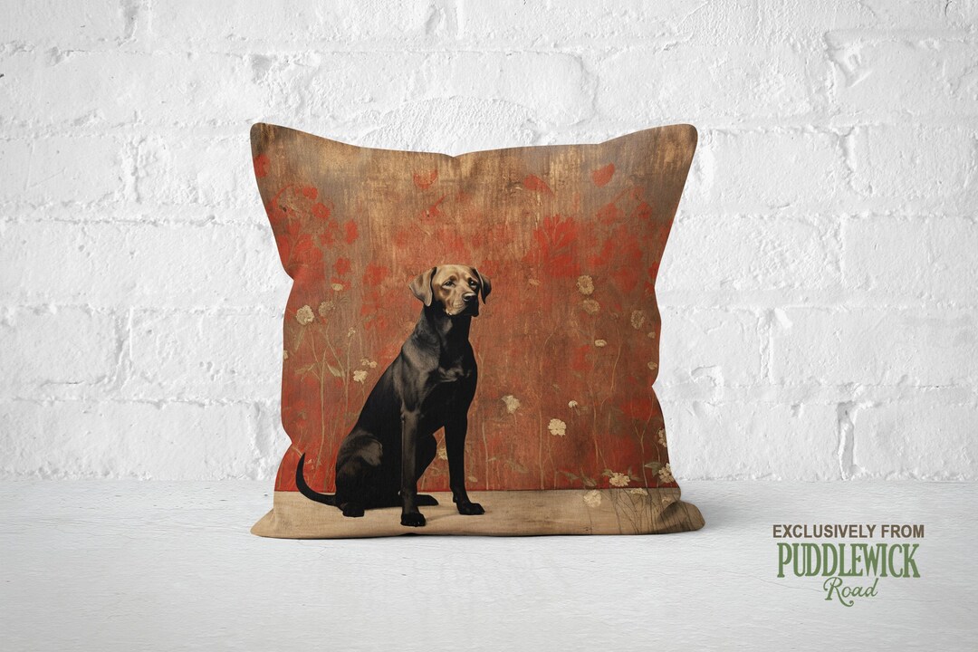 Autumn Labrador Pillow, Vintage Field Floral, Sienna and Beige Palette ...