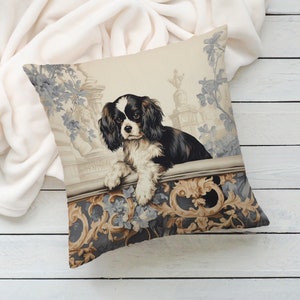 Tricolor Cavalier King Charles Spaniel Pillow, Blue Floral Accents ...