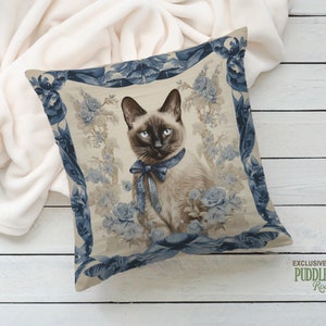 Elegant Siamese Pillow Siamese Cat With Blue Floral Scarf Vintage Cream ...