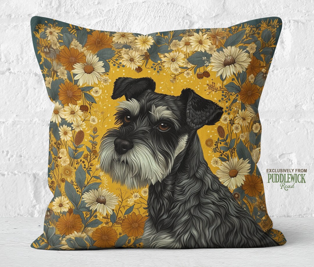 Schnauzer Sunshine Pillow Cottage Garden Charm Mustard Brown, Miniature ...