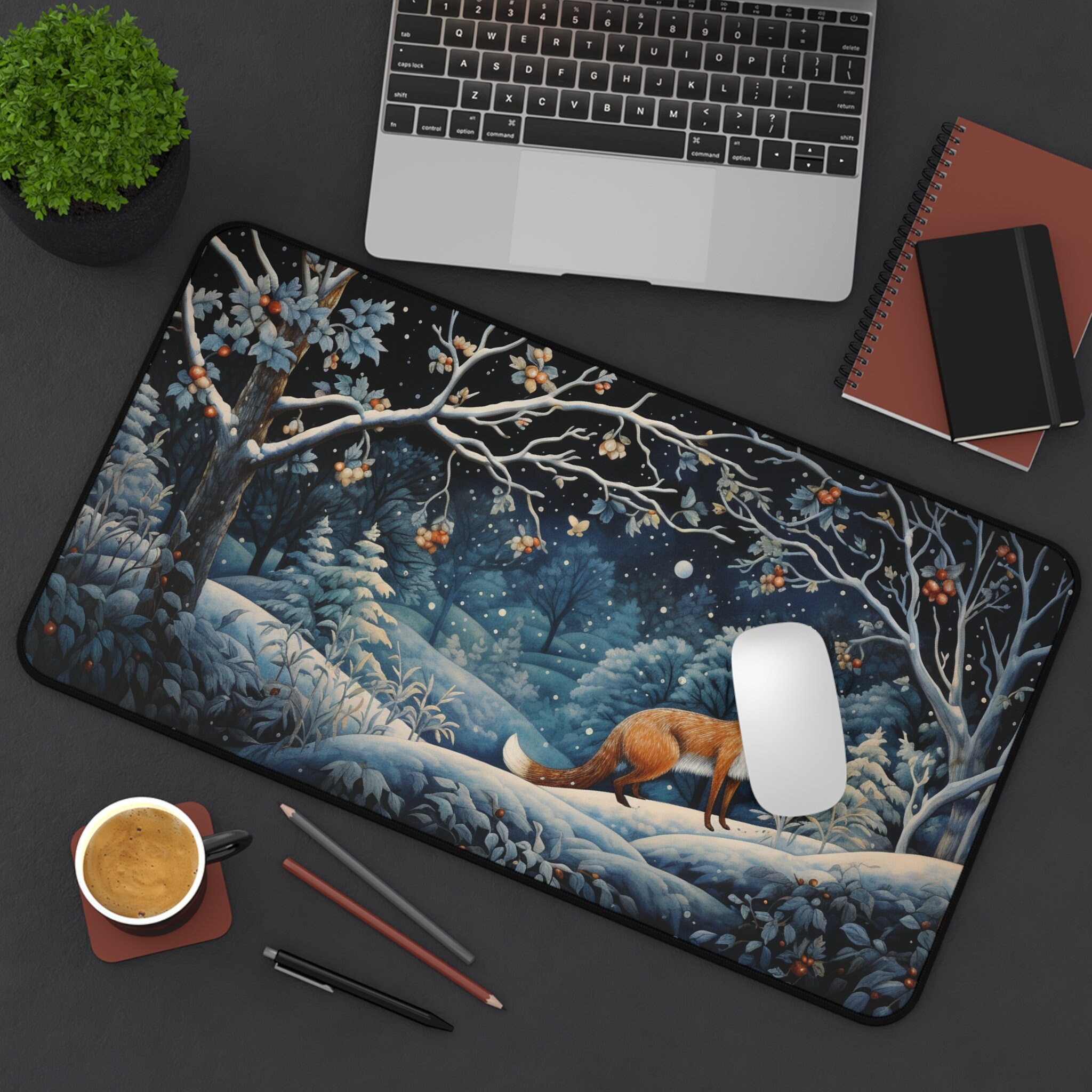 Whimsical Winter Fox Desk Mat Laptop Mat With Nature Scene - Etsy