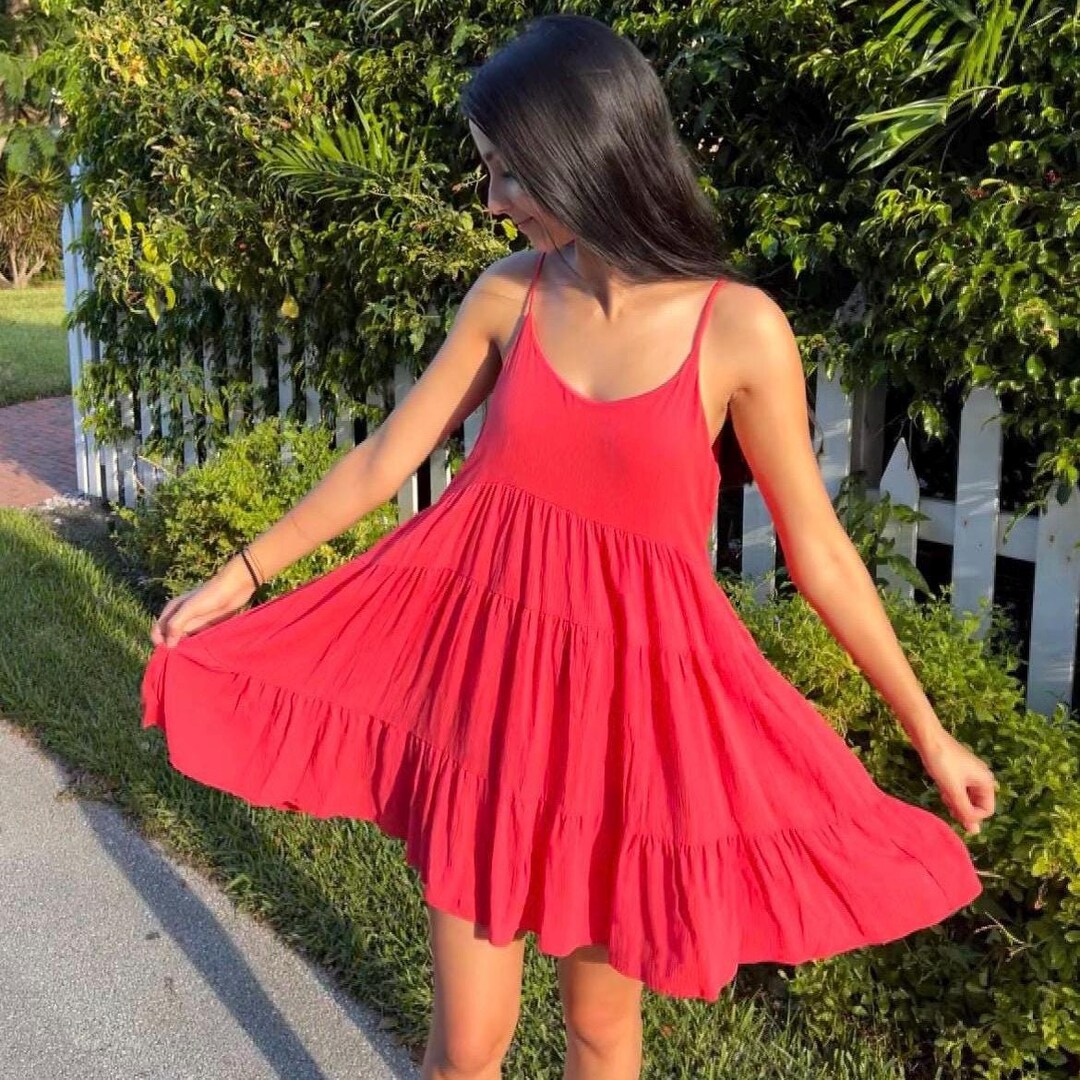 Made You Blush Dress || Bright Red Mini Dress Lightweight Beach Dress ...