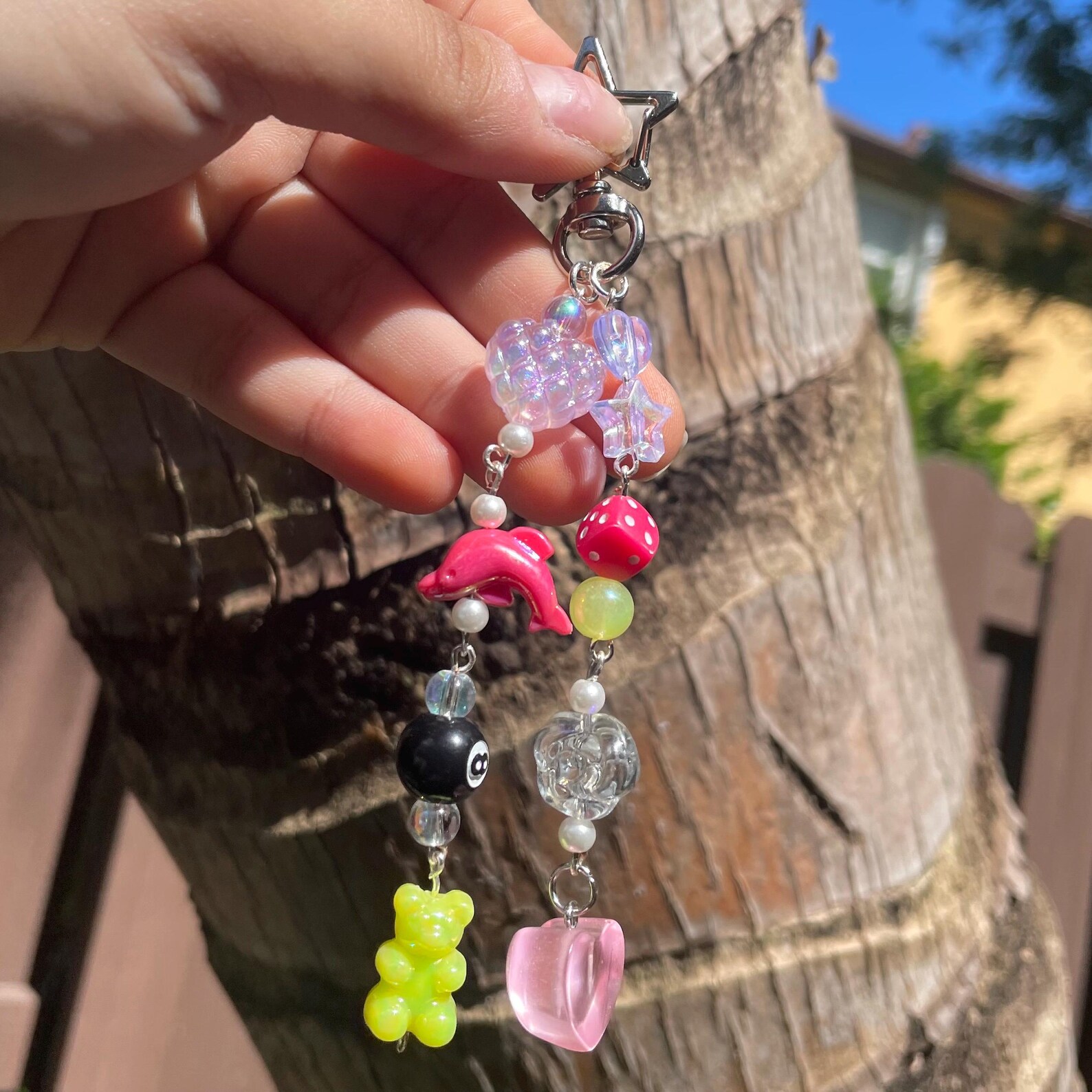 New! Handmade Colorful Keychain With Acrylic, Clay, Natural Genuine ...