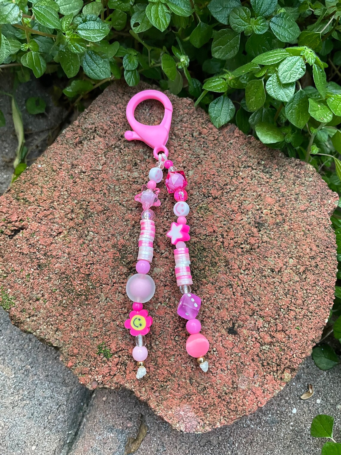 Handmade Keychain With Acrylic, Clay, Natural Genuine Pearls, and ...