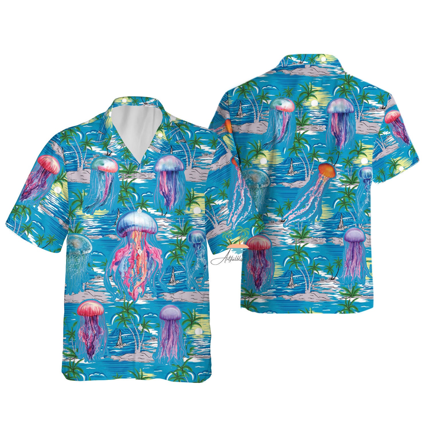 Jellyfish Teal Hawaiian Shirt, Tropical Hawaii Shirt sold by Nancy ...