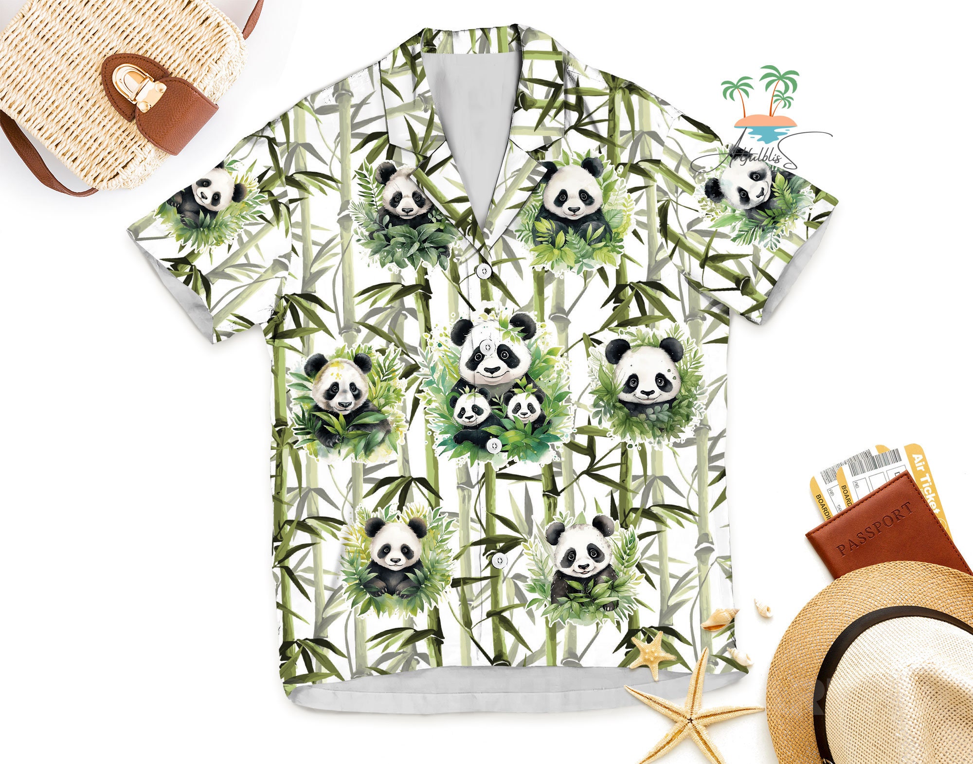 Panda Bamboo Hawaiian Shirt, Panda Face Tropical Button Up Shirts sold ...