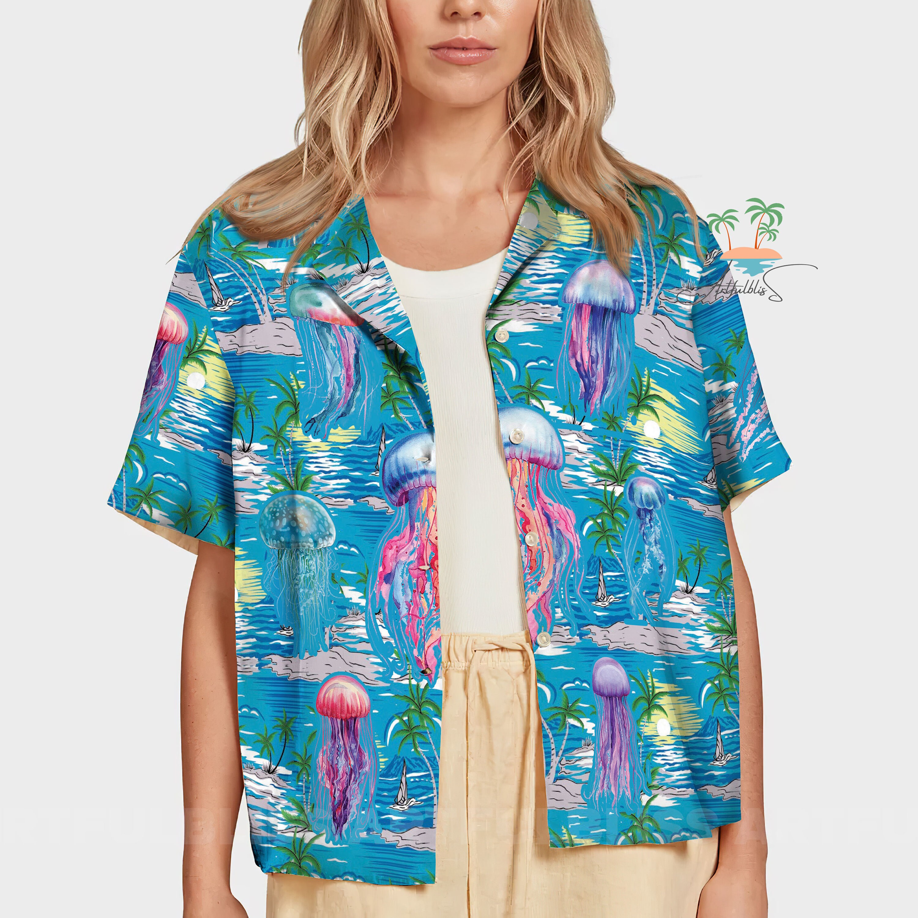 Jellyfish Teal Hawaiian Shirt, Tropical Hawaii Shirt sold by Nancy ...