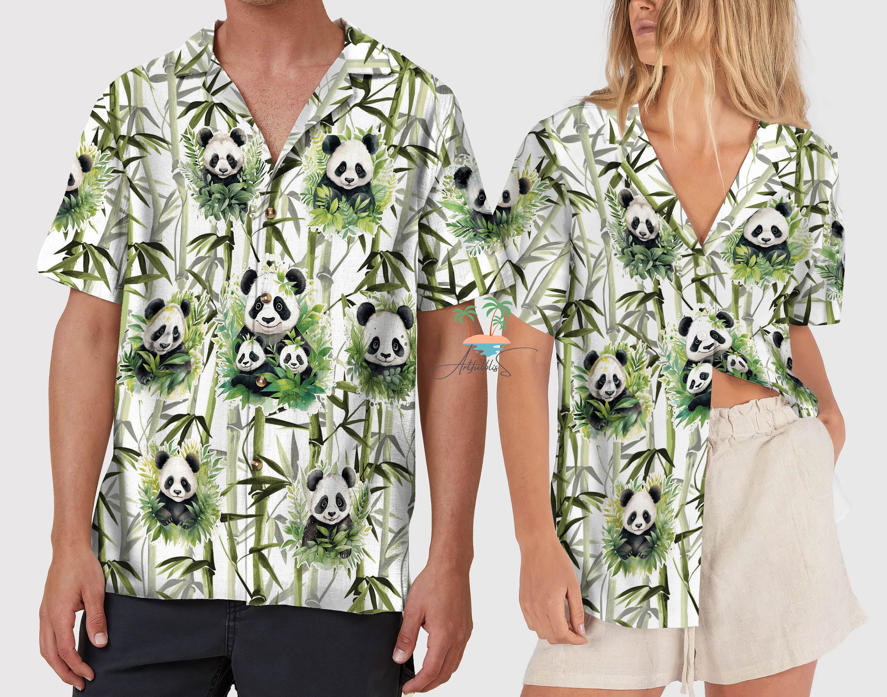 Panda Bamboo Hawaiian Shirt, Panda Face Tropical Button Up Shirts sold ...