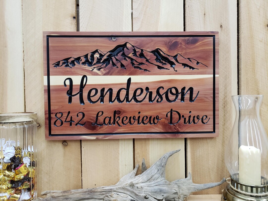 Custom Carved Mountain Address Sign: Personalized Name Plate - Etsy