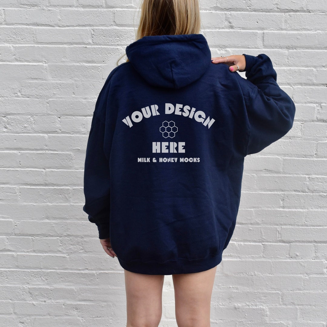 Gildan 18500 Navy Hoodie Back Mockup. Back of Hoodie Mockup. POD Mockup ...
