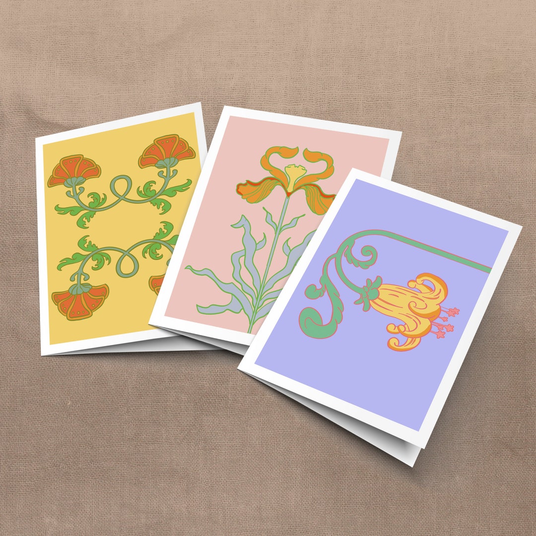 Illustrated Floral Blank Greeting Card Set Envelopes Set of 12, 24, 48 ...