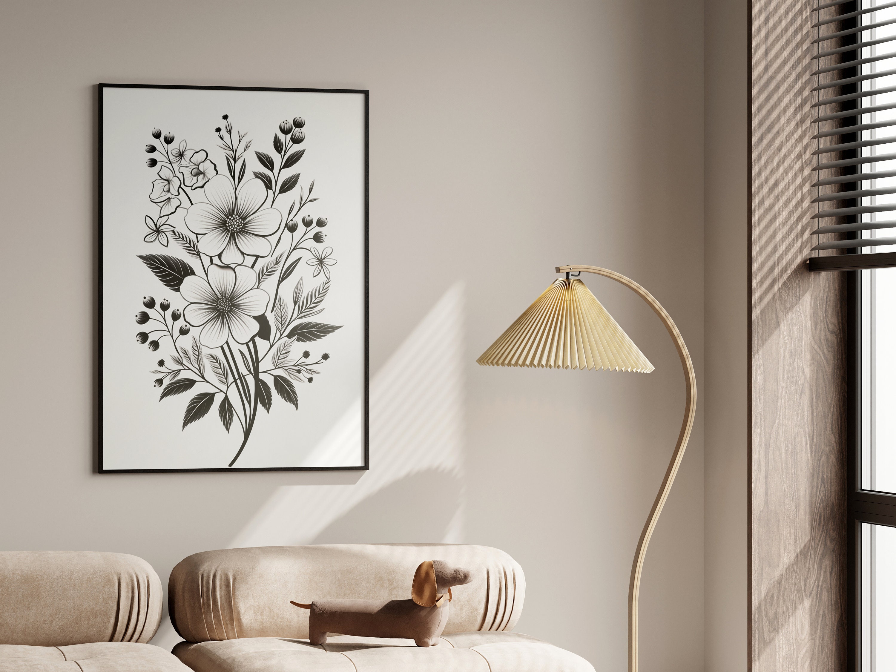 Minimal Floral Prints, Set of 6 Prints, Flower Line Art Prints, Floral ...