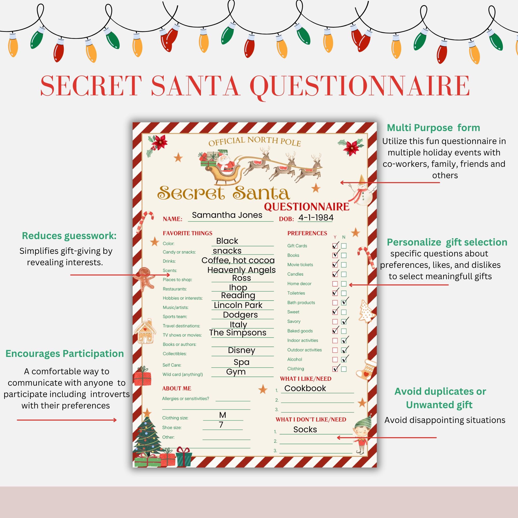 Secret Santa Questionnaire, Santa Questionnaire, Gift Questionnaire ...