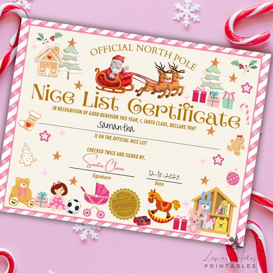 Santa Nice List Certificate, Santa Nice List, Christmas Games ...