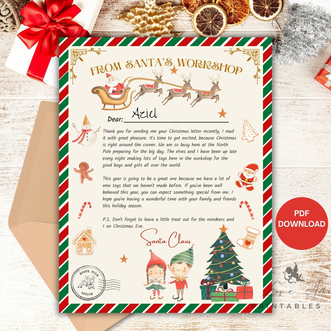 Carta a Santa imprimible, Carta de Santa, Carta de Sansa Claus, Carta ...