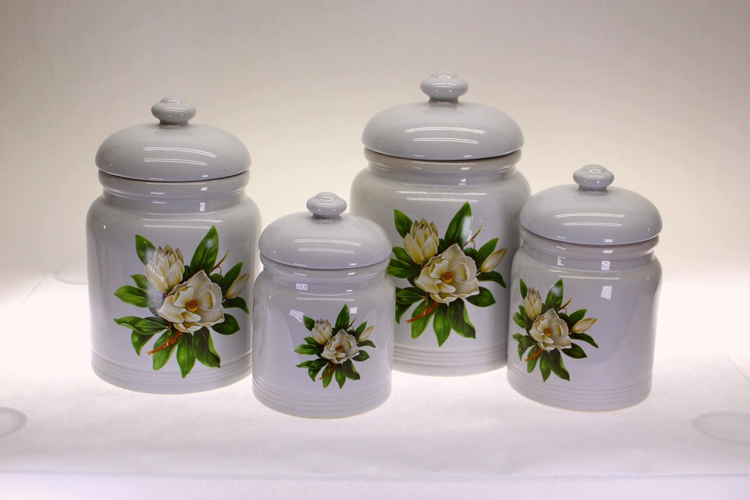 VINTAGE Magnolia Motif Canisters Set of 4 - Etsy