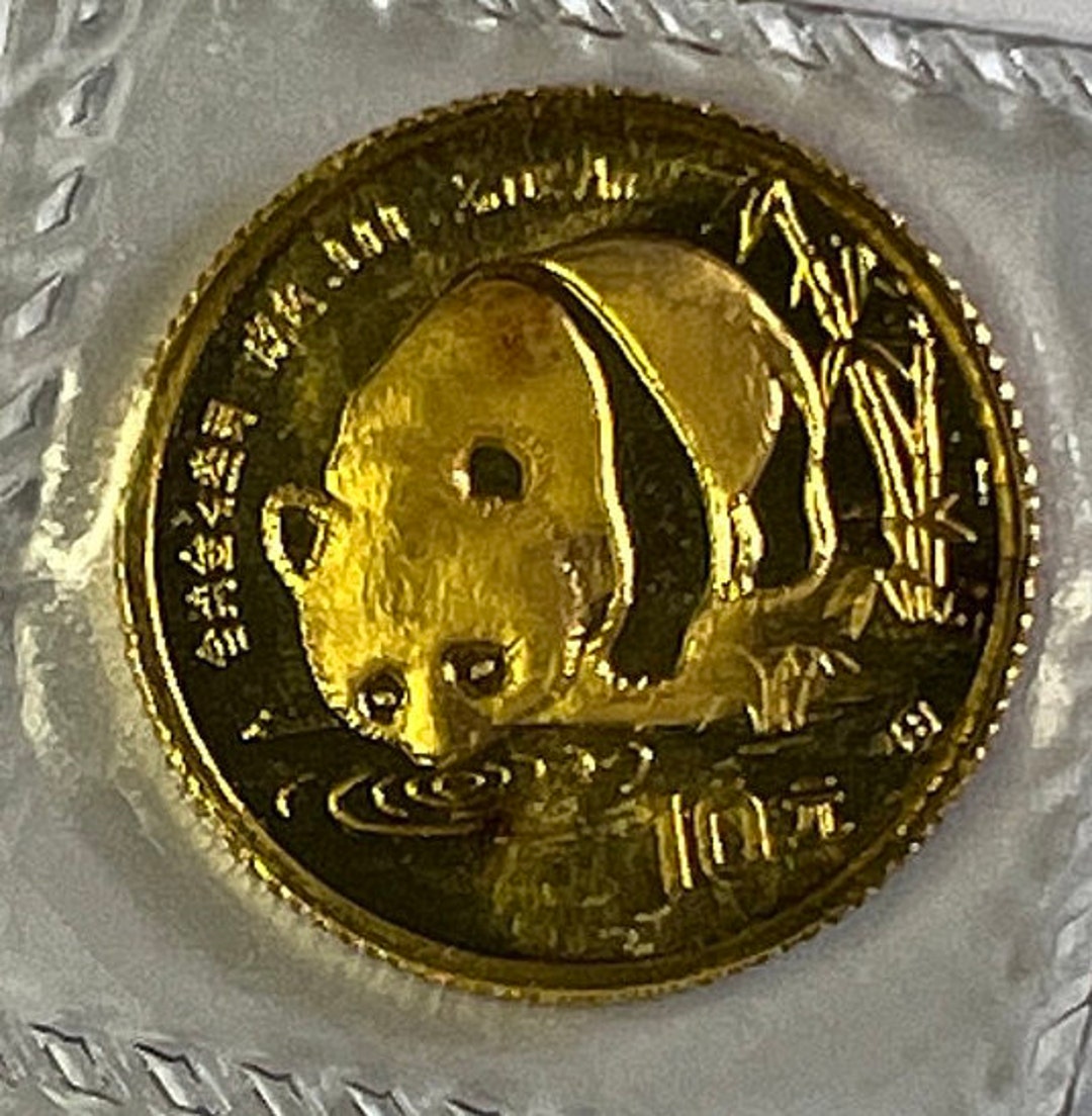 1987 Chinese Gold Coin. 10 Yuan. Drinking Panda. 1/10 Oz .999 Pure Gold ...