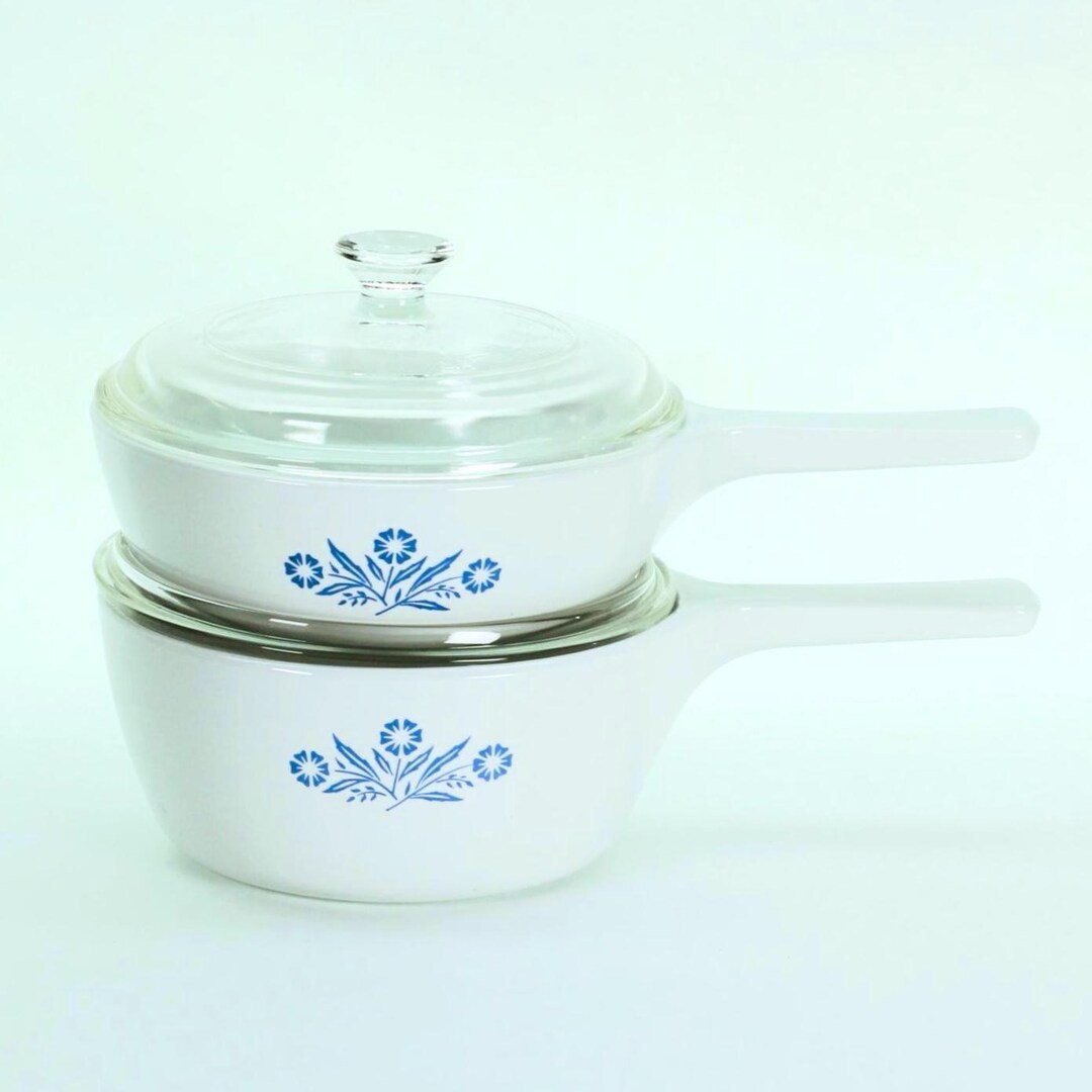 VINTAGE Corning Ware Blue Cornflower Saucepan Pair With Lids – Made in ...