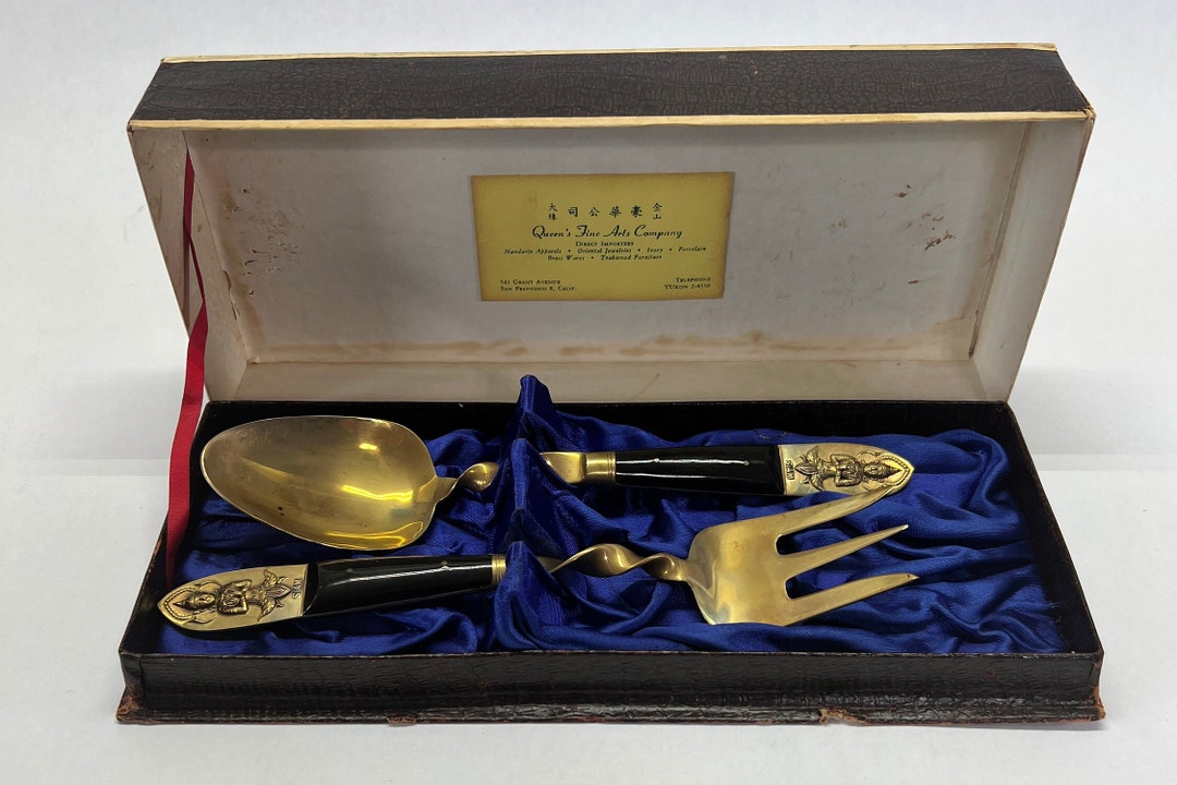 Vintage Siamese Bronze Serving Set W/ Satin-lined Box - Etsy